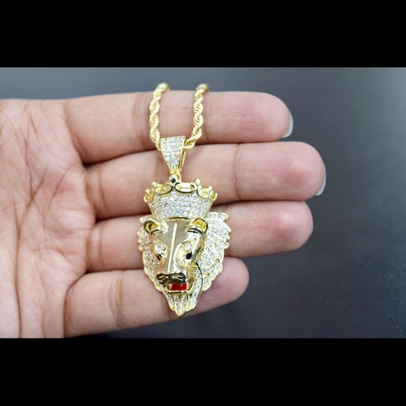 Accessories | 14k Gold Lab Diamond Lion Face Charm Chain | Poshmark